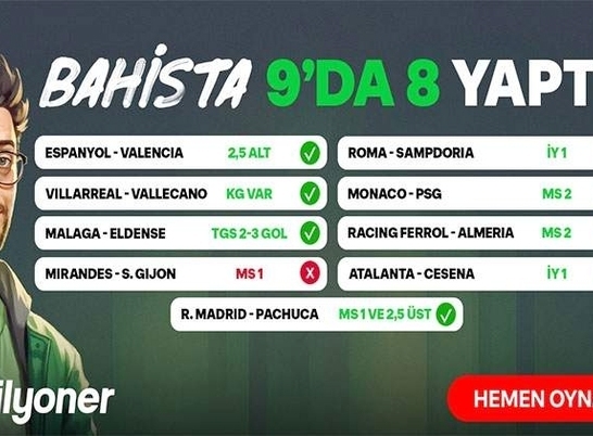Bilyoner'de Bahista'dan 9'da 8 doğru tahmin! - Futbol